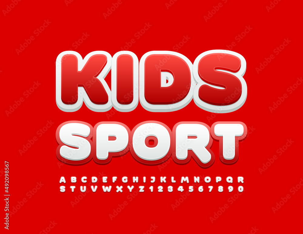 Vector bright poster Kids Sport. Red and White modern Font. Creative ...