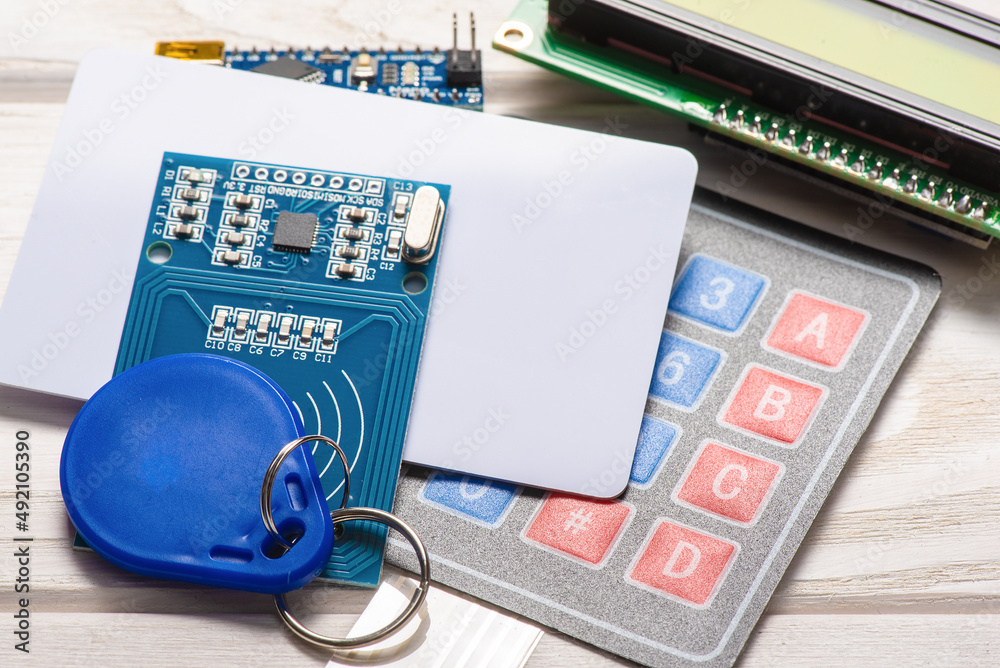 Door access control keypad, magnetic key breadboard and display on the ...