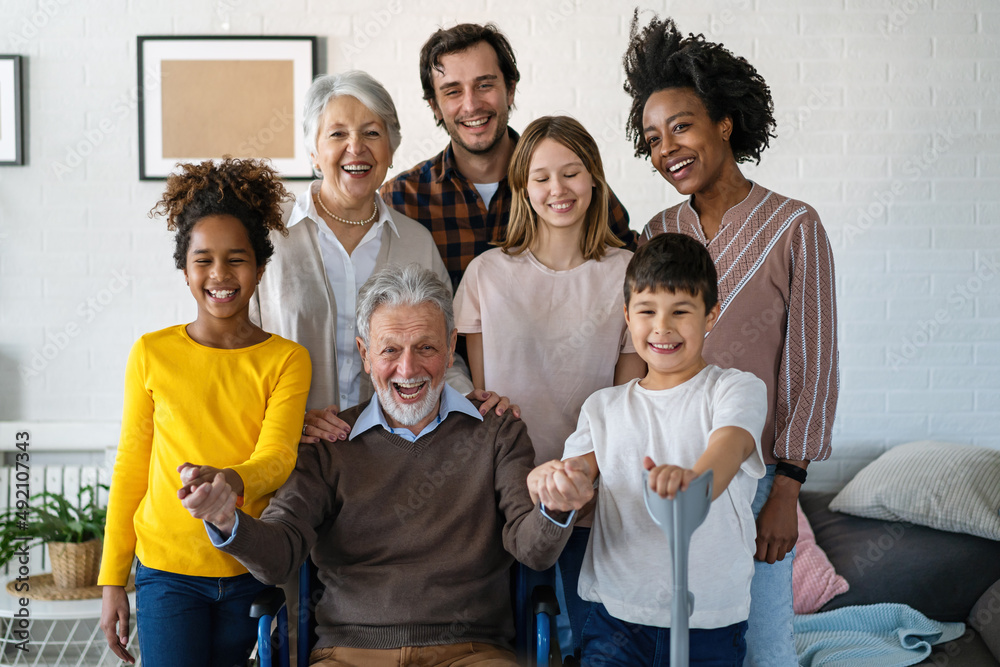 Extended multiethnic diverse family with children,grandparents and ...