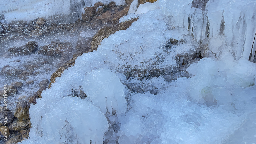 ice formations in waterfall texture, shapes, changes and magical images ...