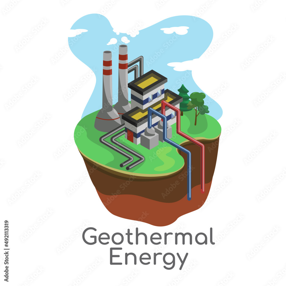 geothermal energy, geothermal power plant with steam turbine generate the electric Stock Vector ...