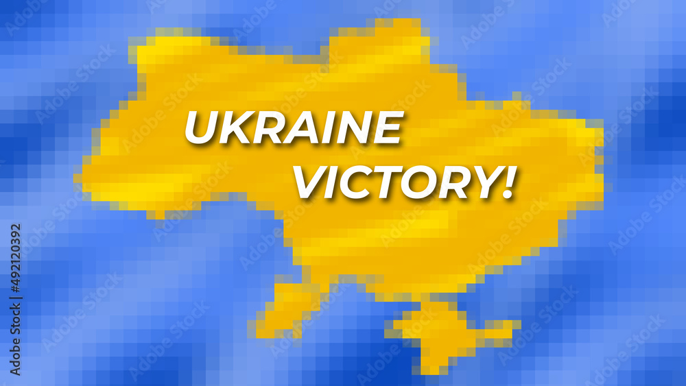 The map of Ukraine in colors of a Ukrainian flag. War. Pixel art ...