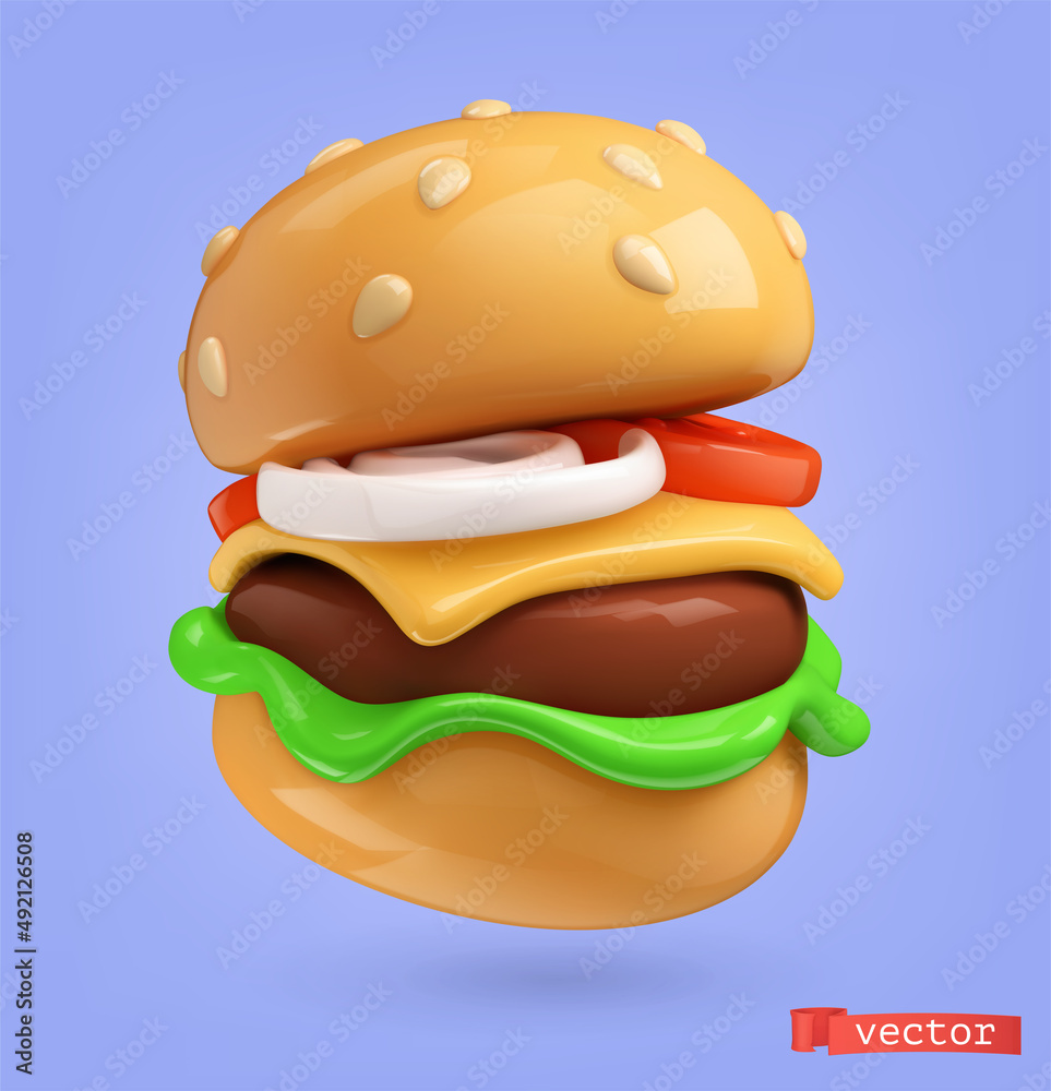 Burger 3d realistic render vector icon Stock Vector | Adobe Stock