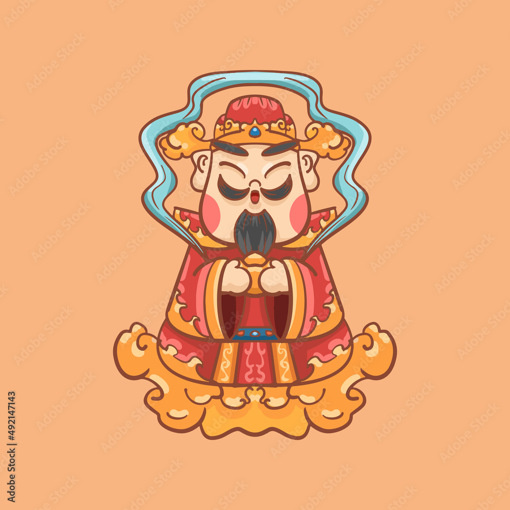 cartoon chinese god of wealth illustration Stock Vector | Adobe Stock