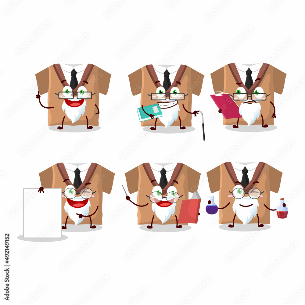 Professor school uniform brown academic cartoon character working on ...
