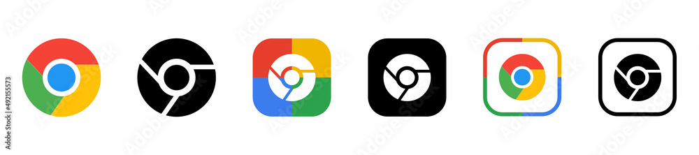 Chrome logo and icon printed on white background in different styles ...