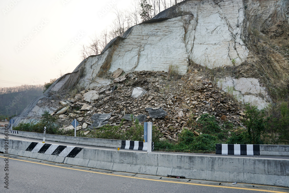 Geological erosion of shale sedimentary rock and mudstone layers along ...
