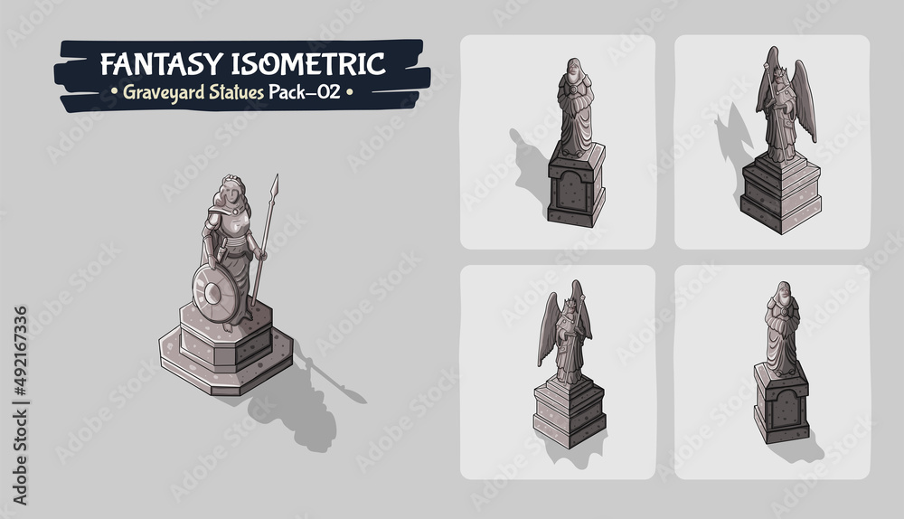 Isometric Graveyard Statues Fantasy game assets- Pack Two Vector ...