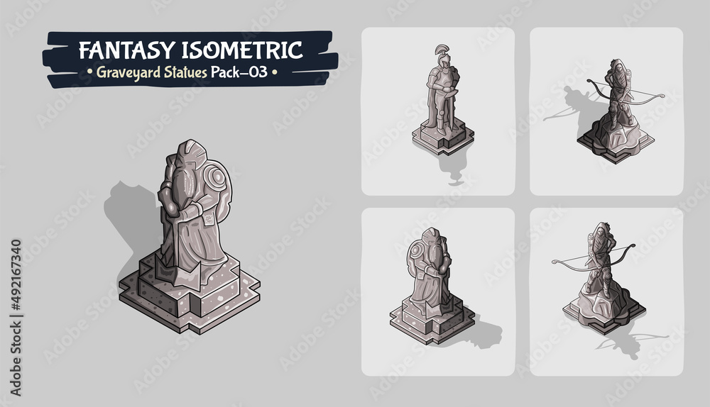 Isometric Graveyard Statues Fantasy game assets- Pack Three Vector ...