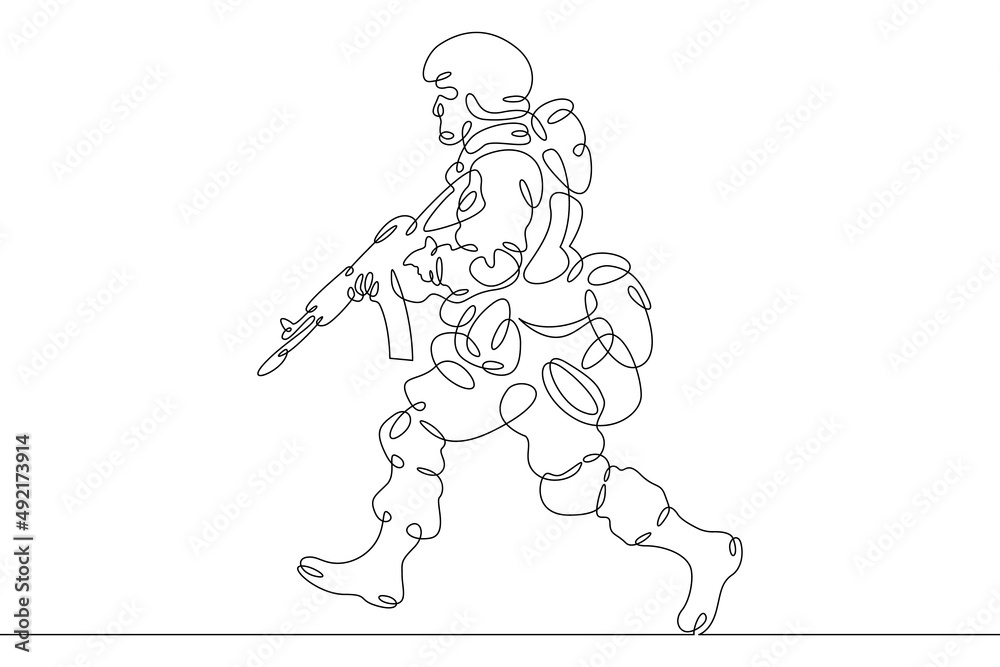 One continuous line.Russian warrior on the attack. Modern Russian ...