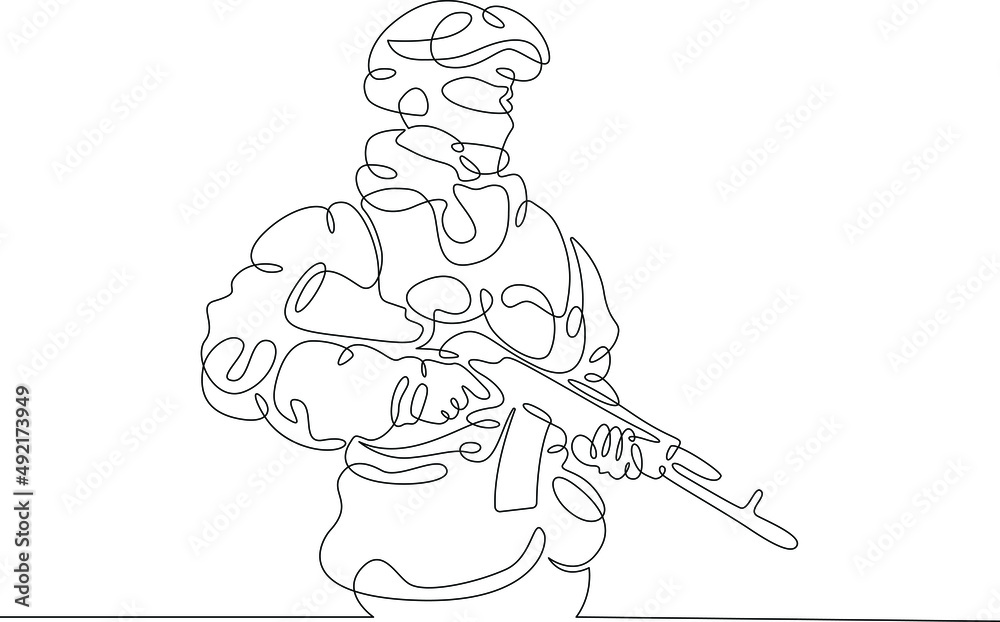 One continuous line.Russian warrior on the attack. Modern Russian ...