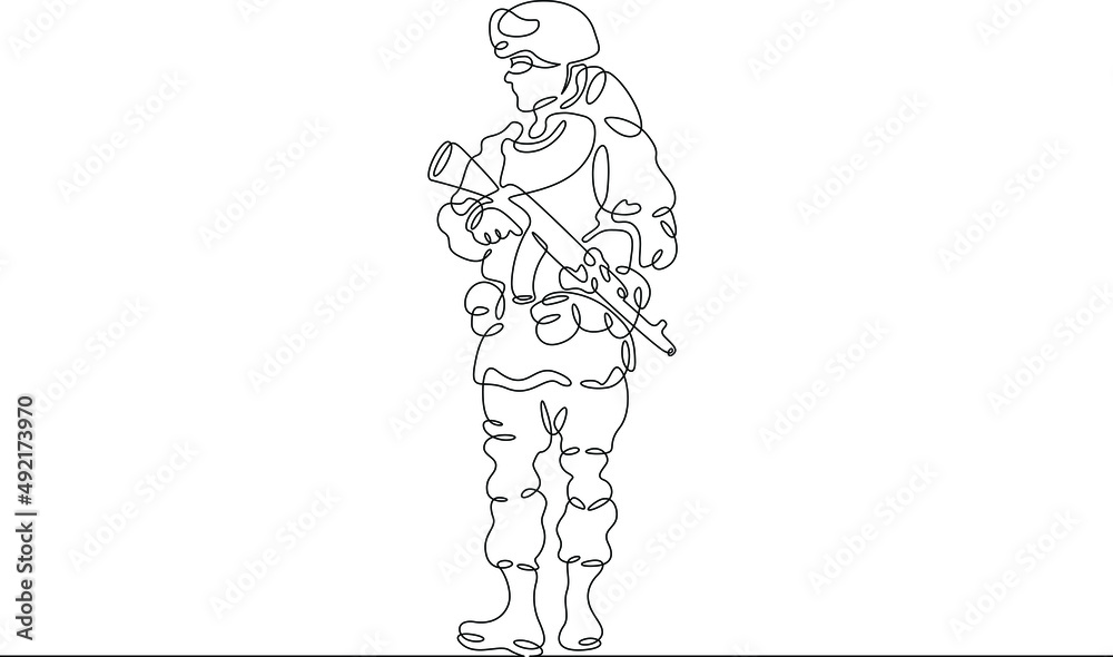 One continuous line.Russian warrior on the attack. Modern Russian ...