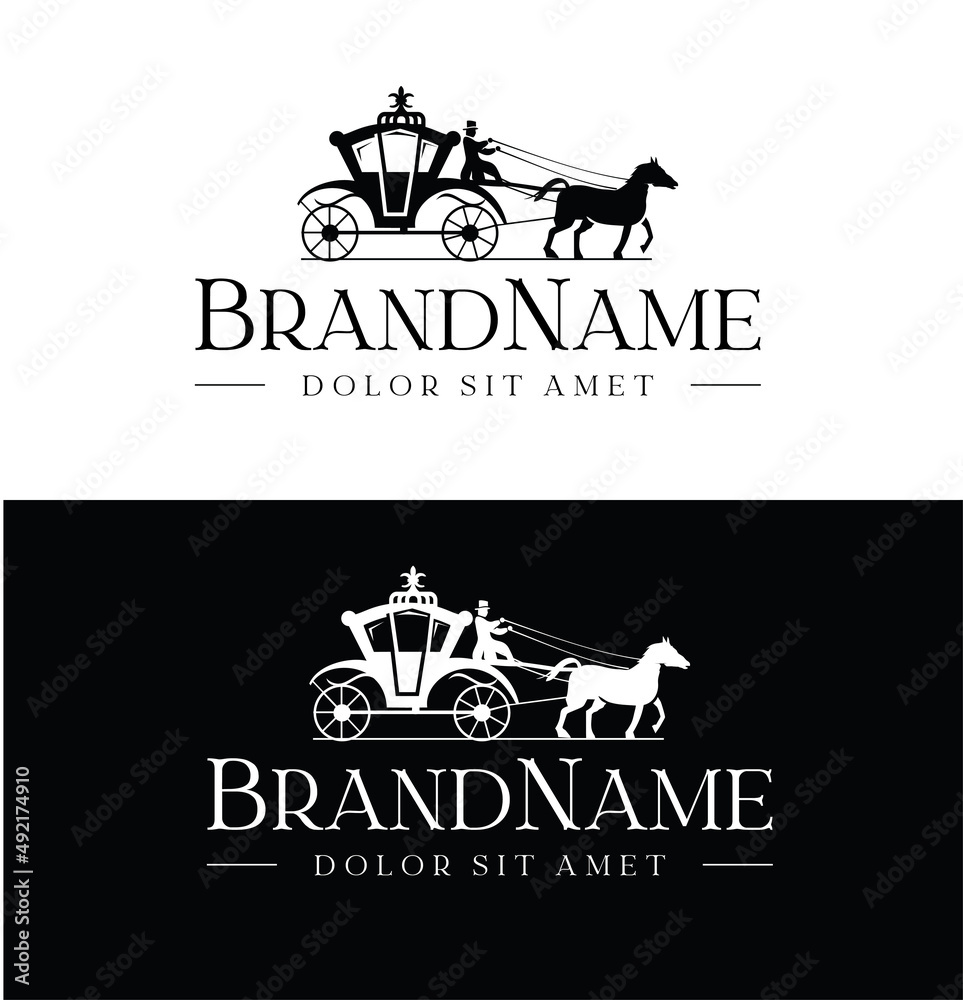 Horse Carriage Logo silhouette vintage design Vector Stock on black and ...