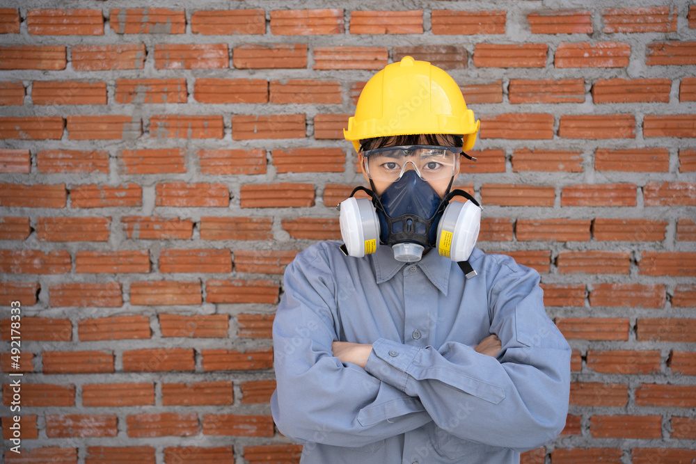 Beauty Asian girl construction,civil engineer wearing PPE Safety helmet ...