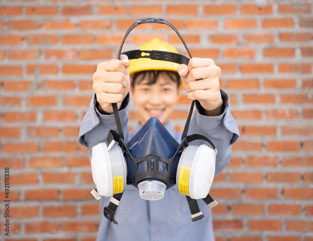 Beauty Asian girl construction,civil engineer wearing PPE Safety helmet ...