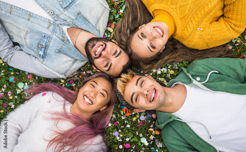 Group of young students bonding outdoors Stock Photo | Adobe Stock