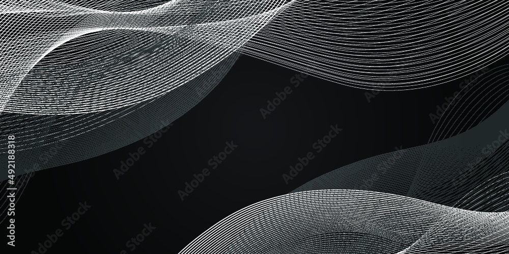 Abstract white wave curve with simple text on black design modern luxury background vector ...