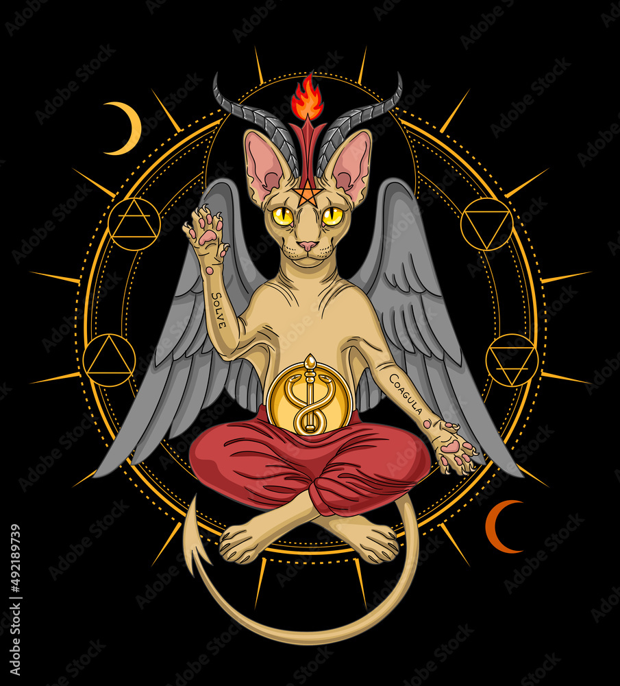 Sphynx cat in baphomet appearance. Solve Coagula - Latin words means ...