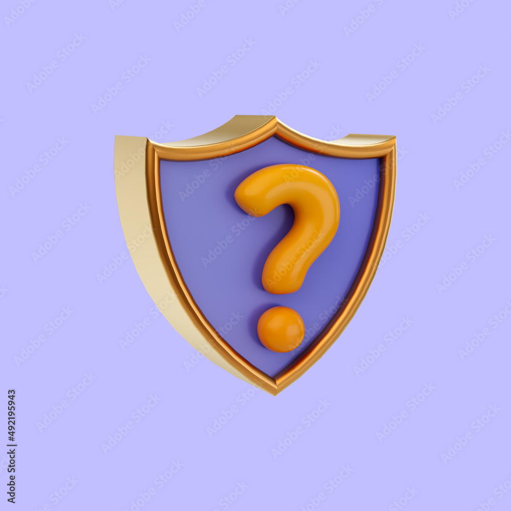 cartoon look security shield question mark icon 3d render concept for ...