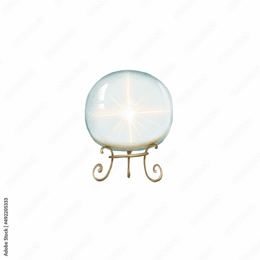 Magic glass ball on a white background. Witchcraft and magic. Cartoon ...