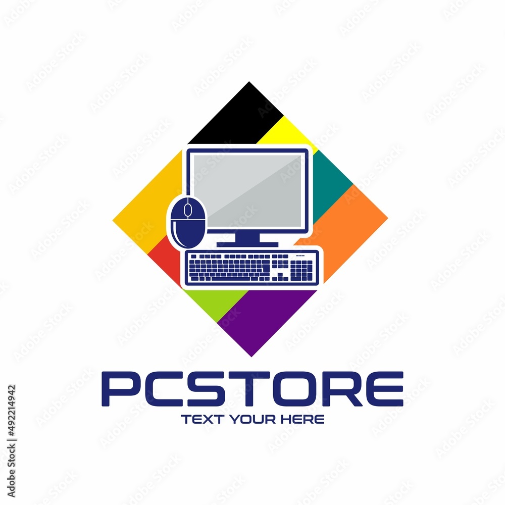 PC Store vector logo template. This design use laptop and mouse icon ...