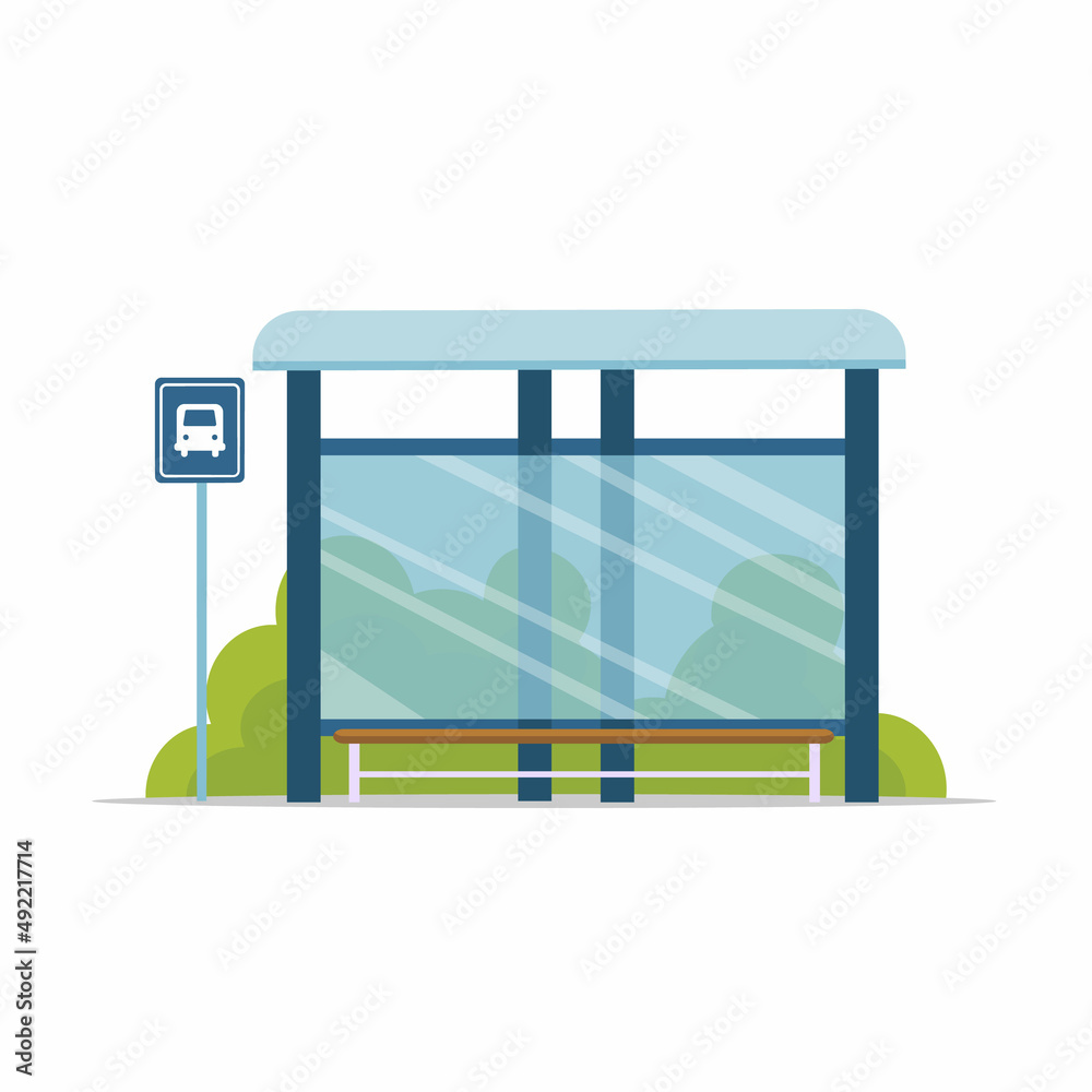 Bus station isolated on white background. Public bus stop. City and ...
