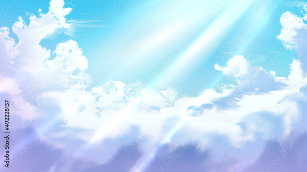 white cloud with ray of sun light in the sky anime style hand drawn ...