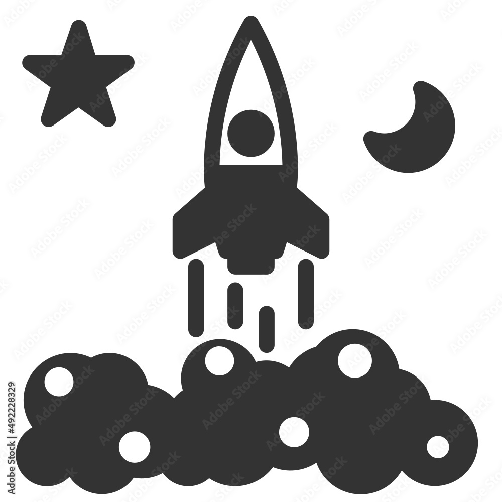 Vector rocket solid icon, explore and speed artboard 64x64 pixel ...