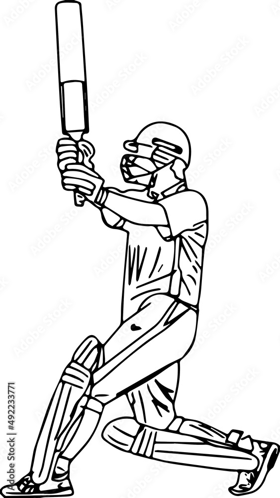 Line art outline sketch drawing of Signature Cricket shot of Indian ...