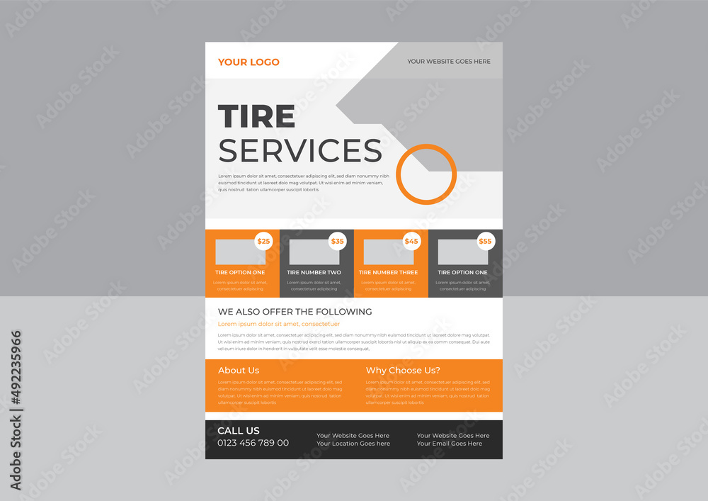 Tire car advertisement poster, Local tire repair service poster ...