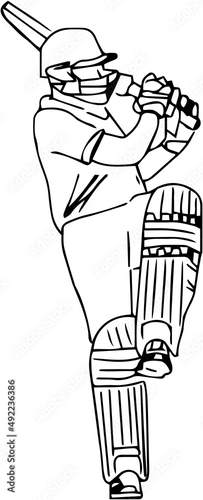 Line art outline sketch drawing of Cricket pull shot of Indian Batsman ...