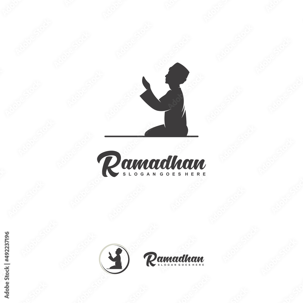 ramadan logo concept of people praying silhouette design template or ...