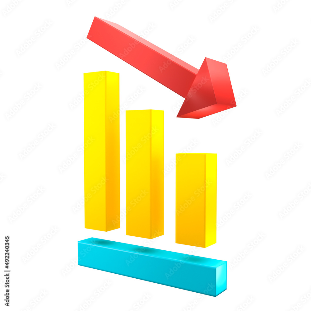 3D Illustration of Statistic Curve with Red Arrow Falling Showing the ...