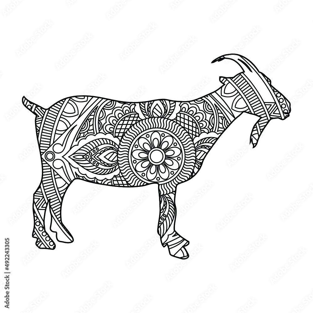 Goat mandala coloring page for kids Stock Vector | Adobe Stock