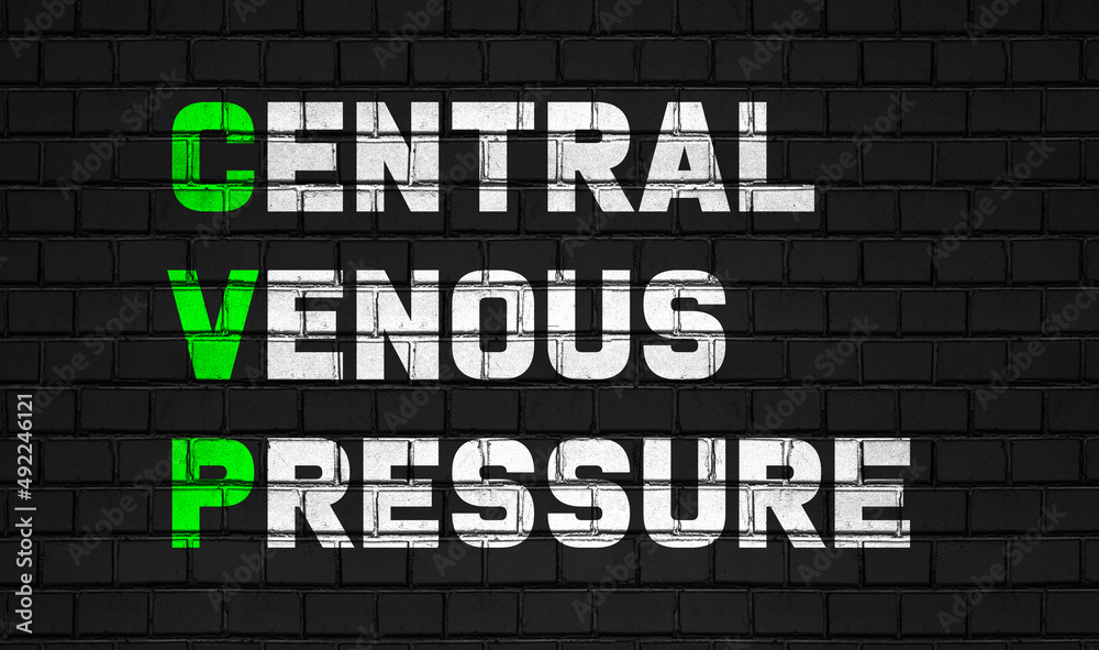central venous pressure(CVP) concept,healthcare abbreviations on black ...