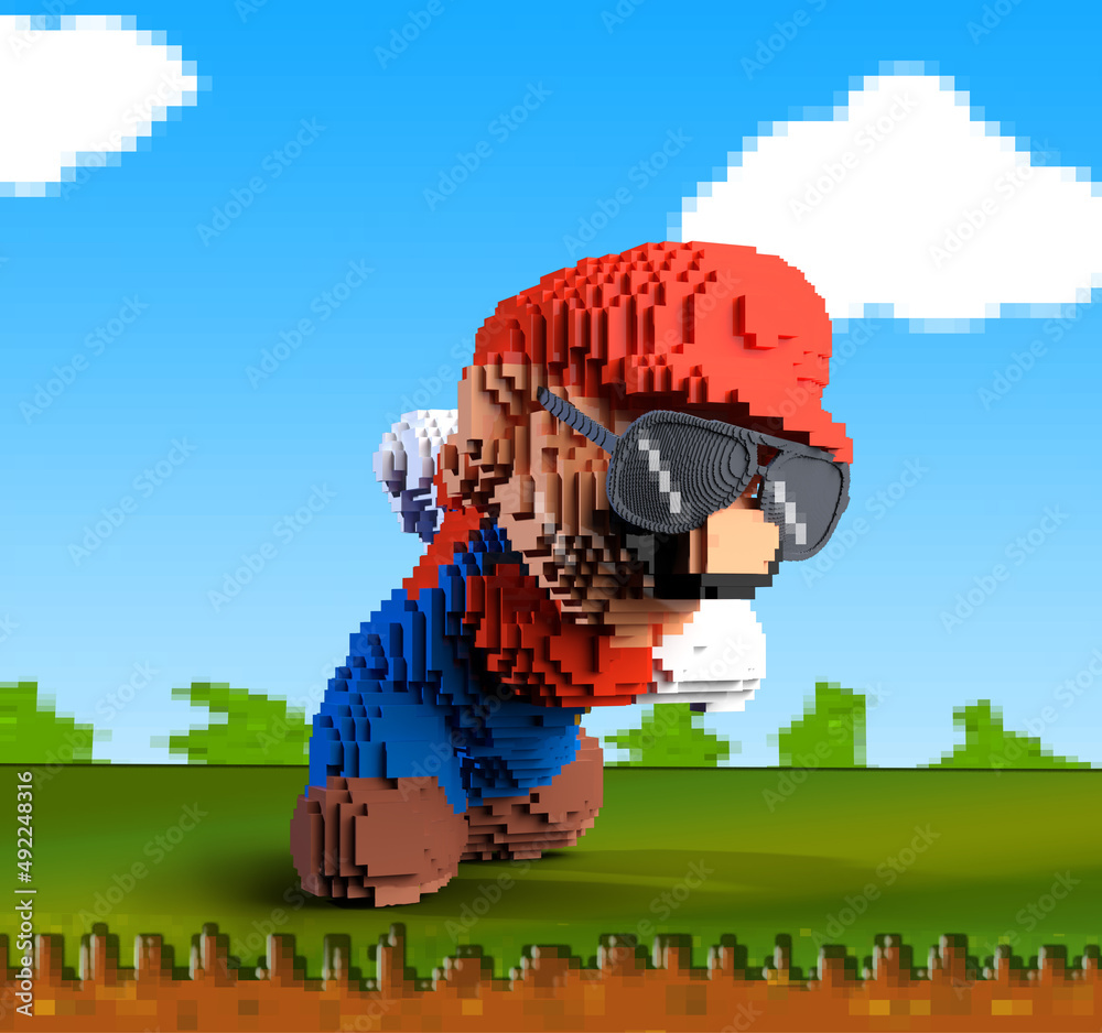 Malaga, Spain - February 12, 2022: Mario pixelated 3d effect, Mario is ...