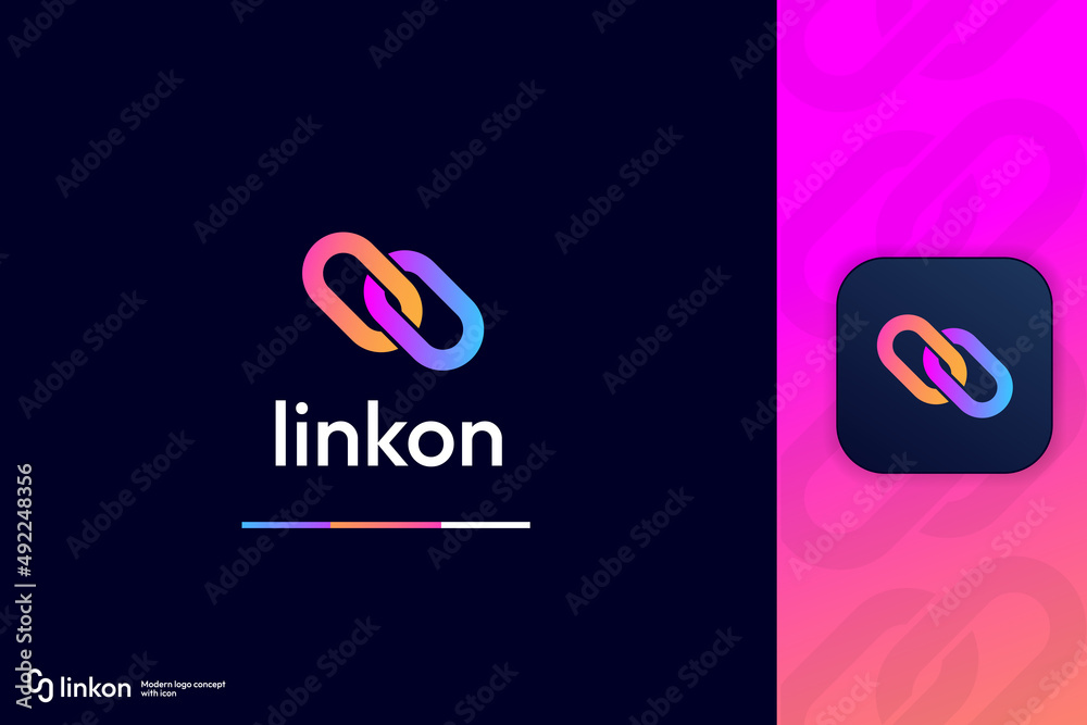 Modern Abstract Linked Chain Shape Logo Design Template With Icon Stock ...