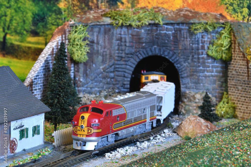Florence, March 2022: santa fe model train in miniature. Model railway ...