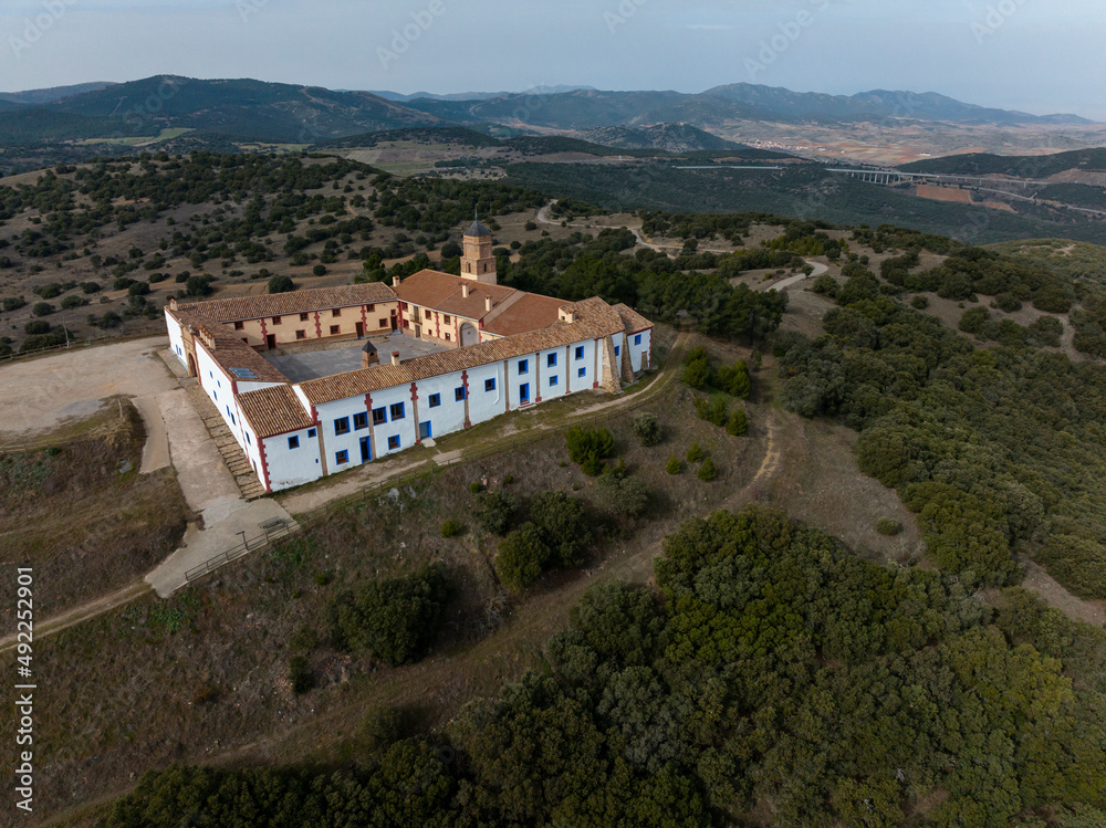 Vista del Santuario de la Virgen en Paniza desde el aire Stock Photo ...