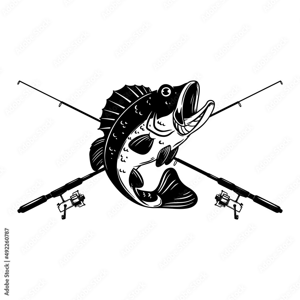 Bass fishing club. Bass fish and fishing rod. Design element for logo ...
