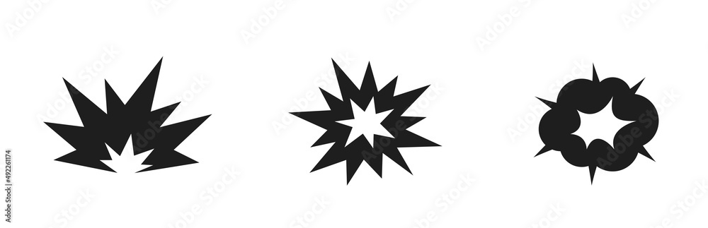 fire explosion icon set. war, blast and bomb symbols. isolated vector ...