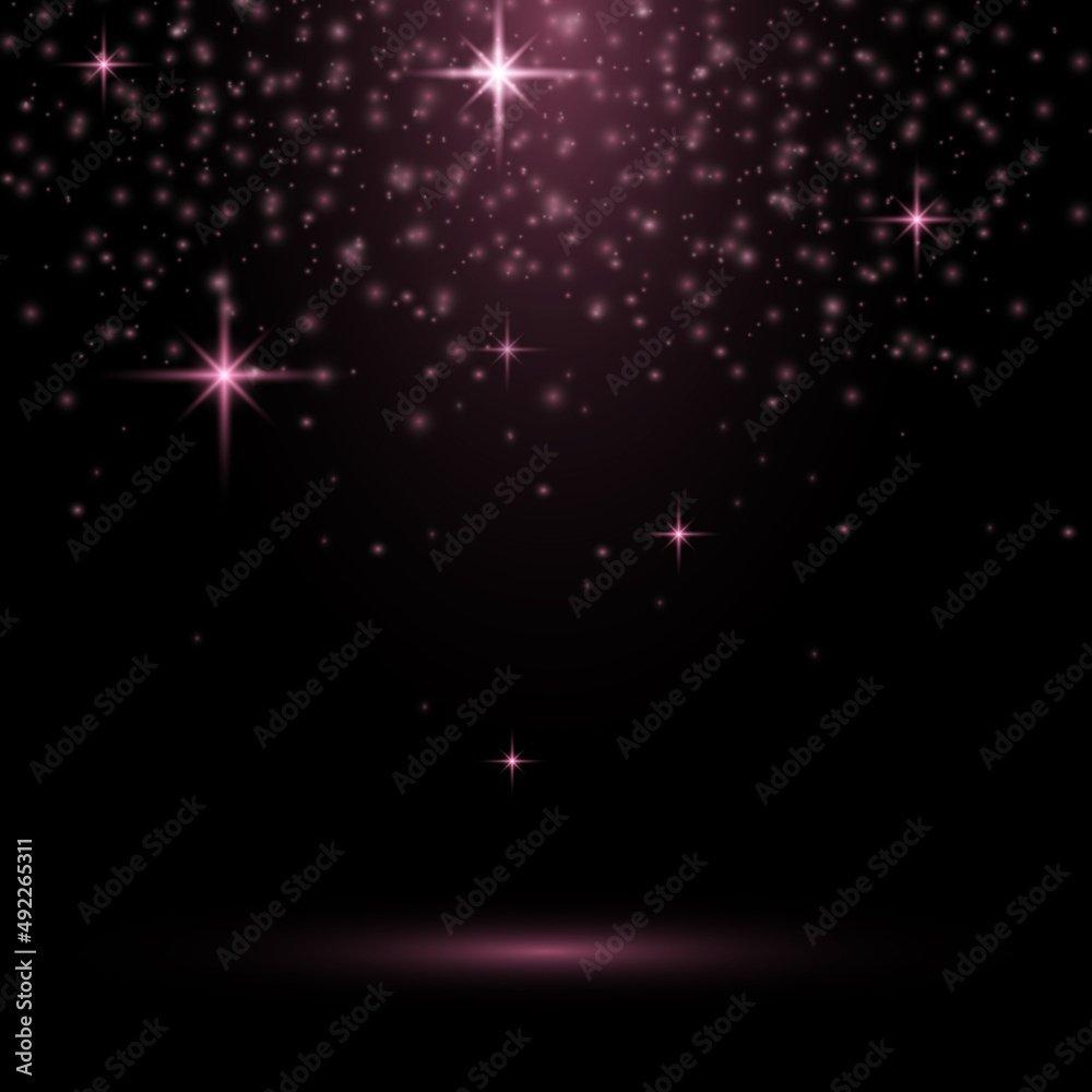 Pink sparks, stars falling down, sparkle with a special light effect on ...