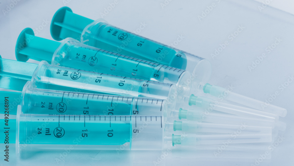 Medicine, Injection, vaccine and disposable syringe isolated, drug ...