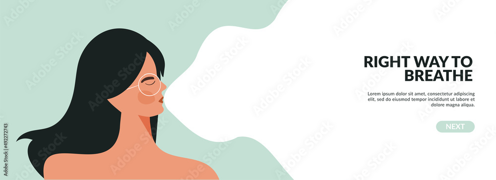 Calm breathing woman with closed eyes Wellness female character ...