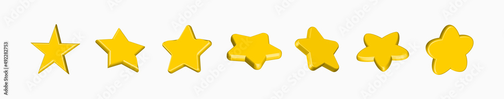 Star of different shapes, bright yellow color. Realistic 3d design of ...