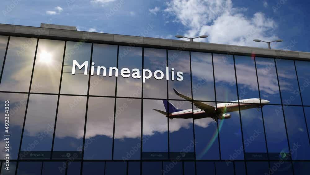 Plane landing at Minneapolis, Minnesota, USA 3D rendering animation ...