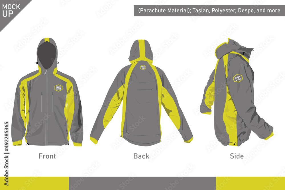 Mountain Jacket Mockup Design Vector (front, side, and back view ...