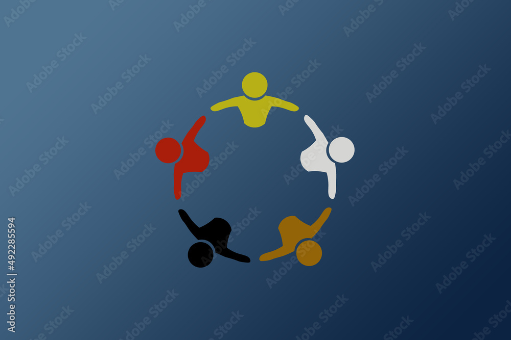 Teamwork and Diversity concept. People of various colors of skin ...