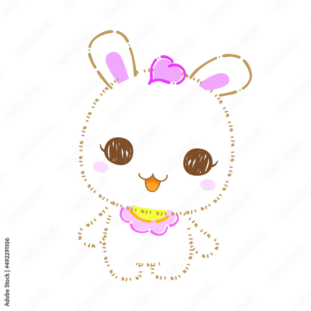 Cute cartoon rabbits, Kawaii bunny set vector clip art illustration ...