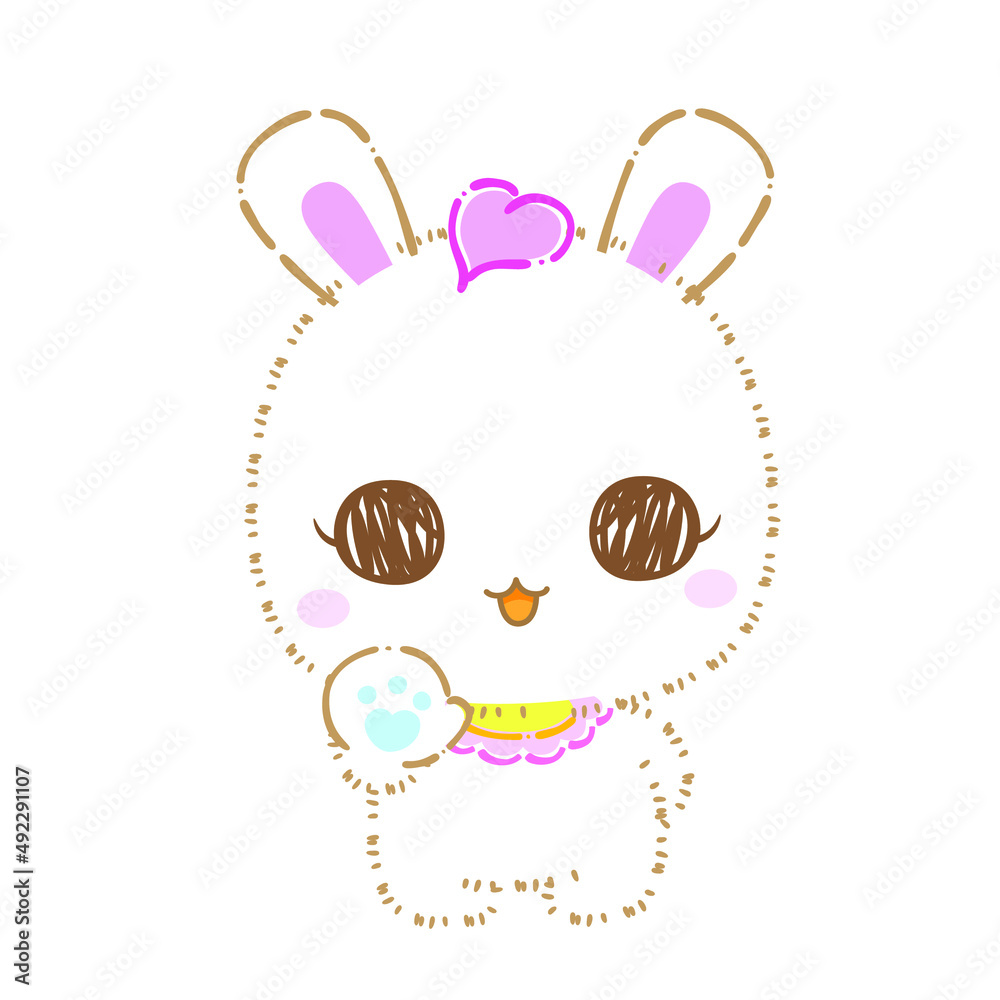 Cute cartoon rabbits, Kawaii bunny set vector clip art illustration ...